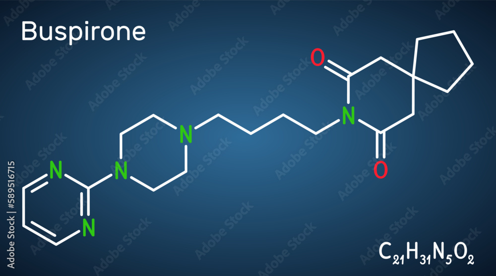 Buspirone molecule. It is anxiolytic drug for treatment of anxiety ...