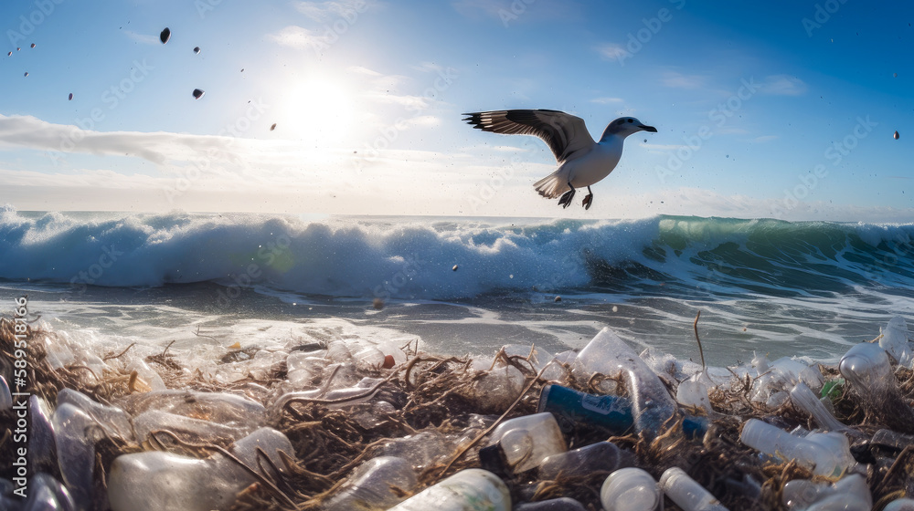 Marine life affected by plastic pollution (Generative AI) Stock ...