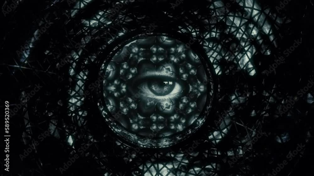 Vidéo Stock Creepy Eyes Cage Dark Mandala Monochrome Motion Background ...
