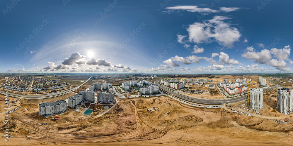 aerial hdri 360 panorama view over construction of new modern ...