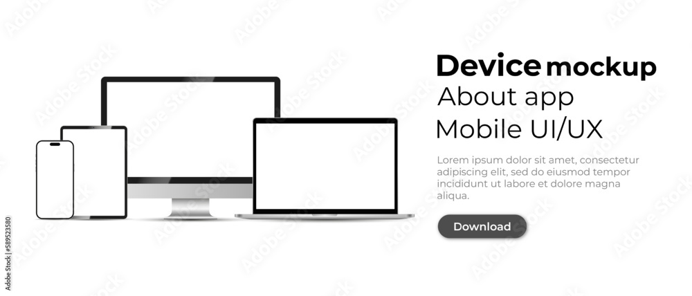 Realistic mockups computer, laptop, tablet and smartphone on isolated ...