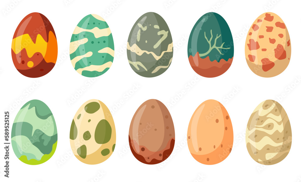 Cartoon color dinosaur whole eggs icons set. Vector flat illustration ...
