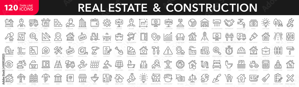 Real Estate and Construction line icons set. Real Estate outline icons ...
