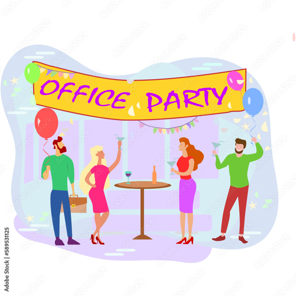 Happy people having fun at office party. Excited office girls and guys ...