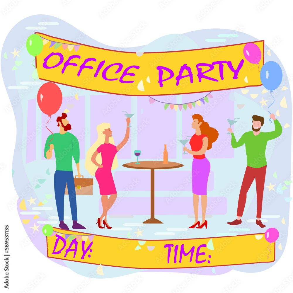 Happy people having fun at office party. Excited office girls and guys ...