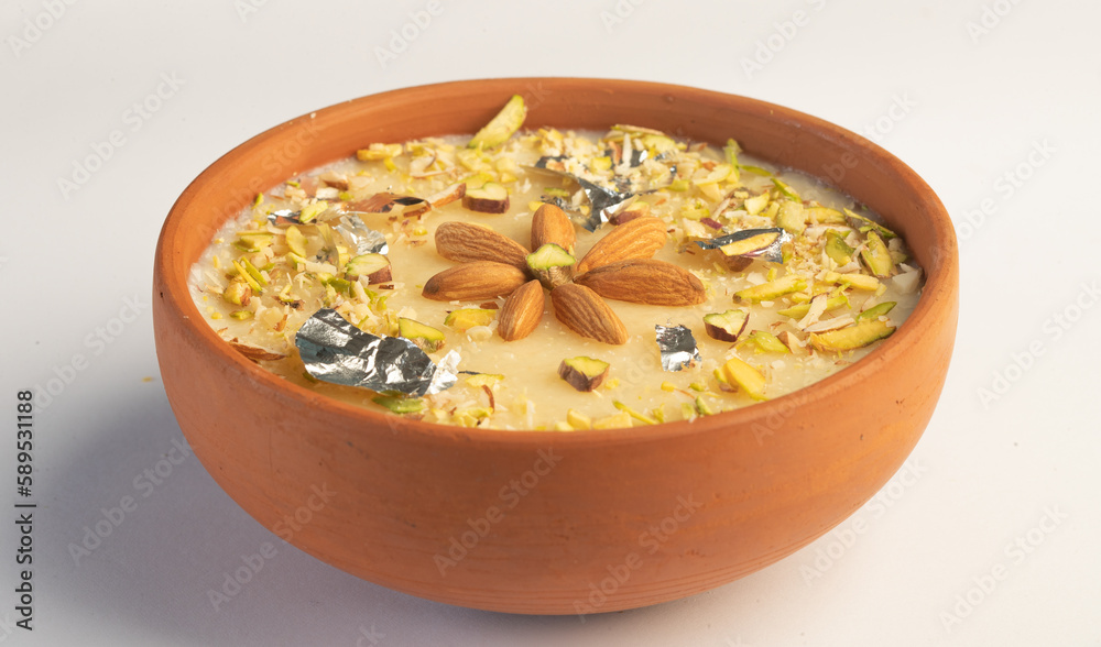 Rice kheer, rabri, kesar rabri with pistachio, almond, milk Stock Photo ...