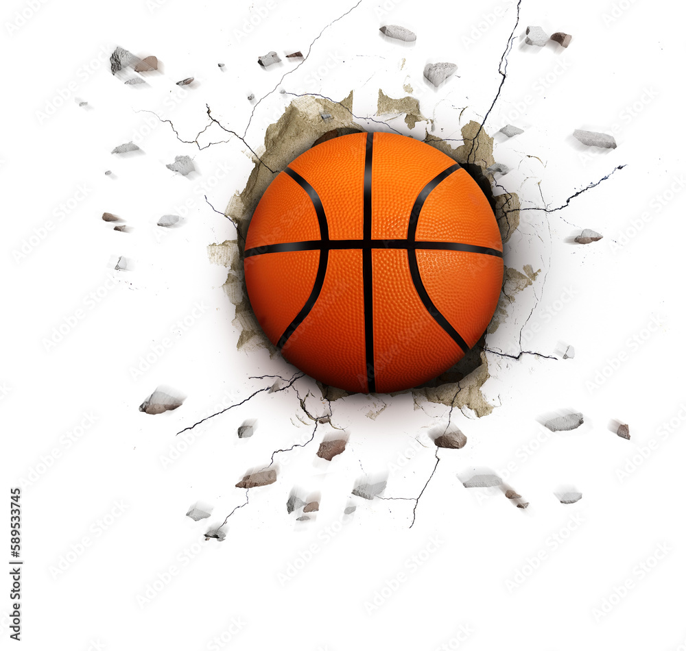 The basketball pierced through the cracked cement wall. PNG transparent ...