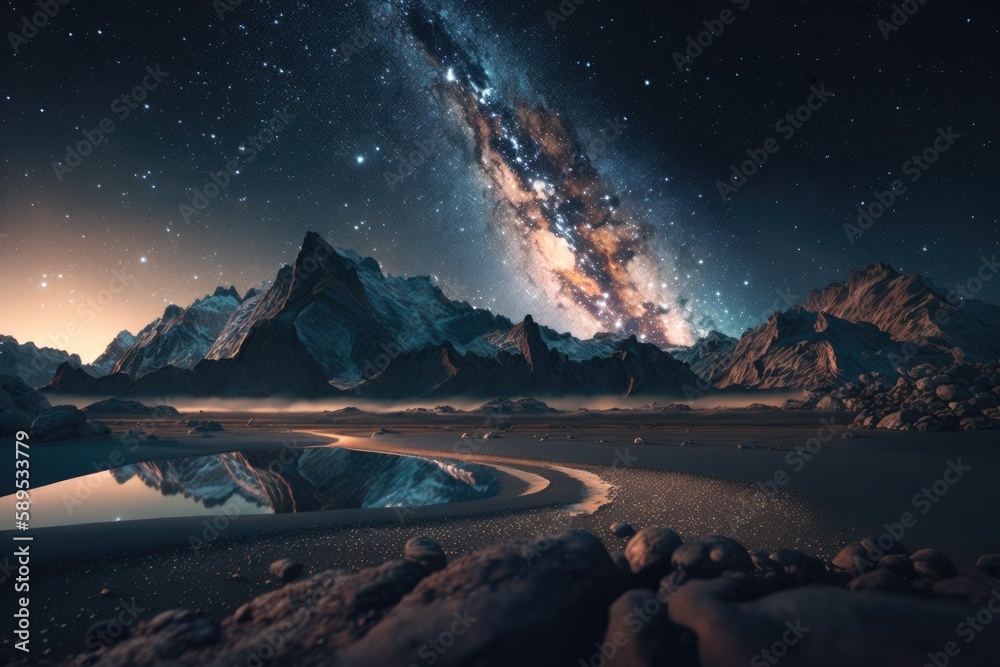 Space digital artwork. Surreal fantasy cosmos. Nebula with planets and ...