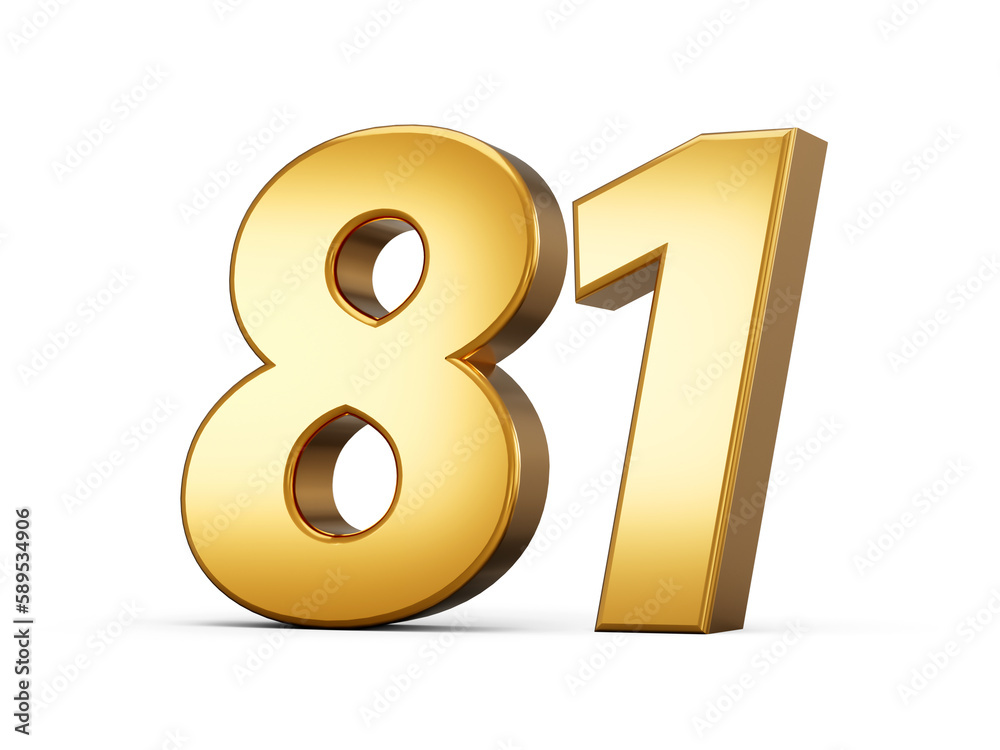 3d Shiny Gold Number 81, Eighty One 3d Gold Number Isolated On White ...