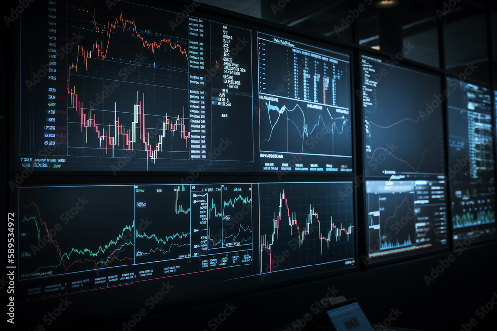 Screen with stock market index charts and diagrams. ai generative Stock ...