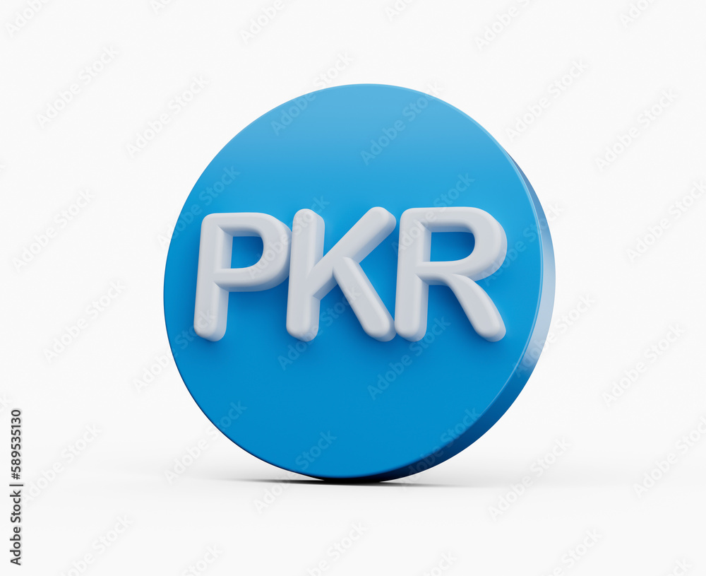3d White Pakistani Rupee PKR Symbol With Rounded Blue Icon On White ...