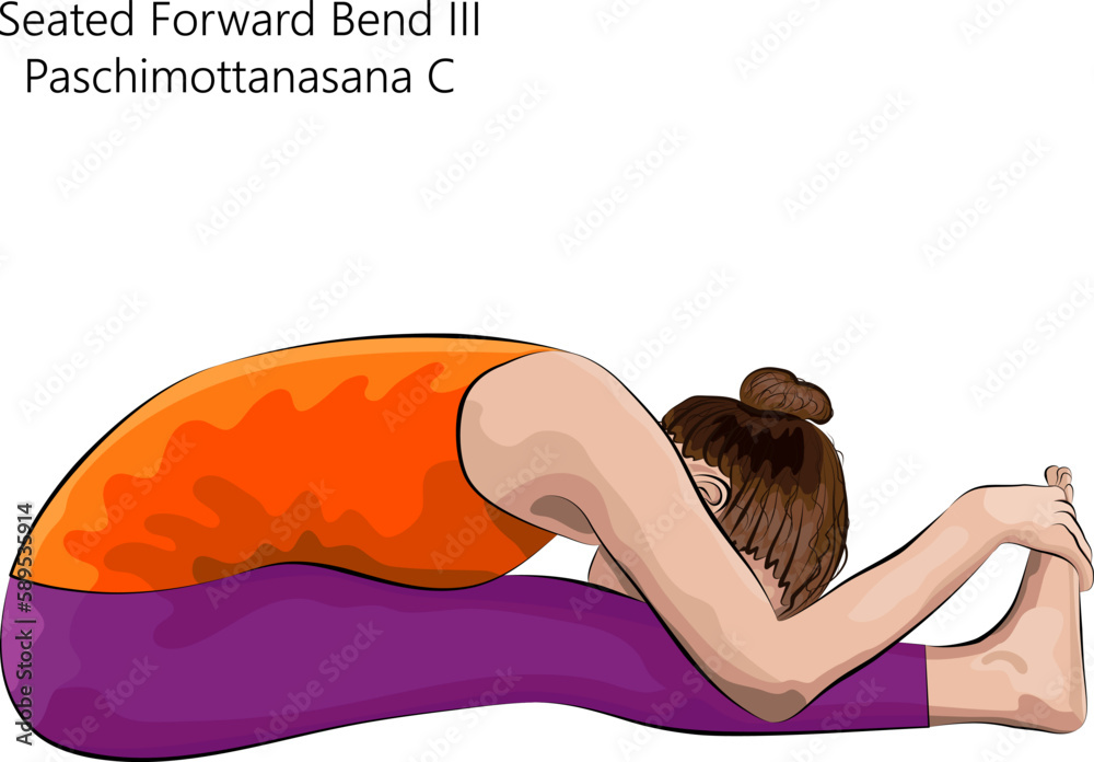 Young woman practicing yoga exercise, doing Seated Forward Bend 3 pose ...