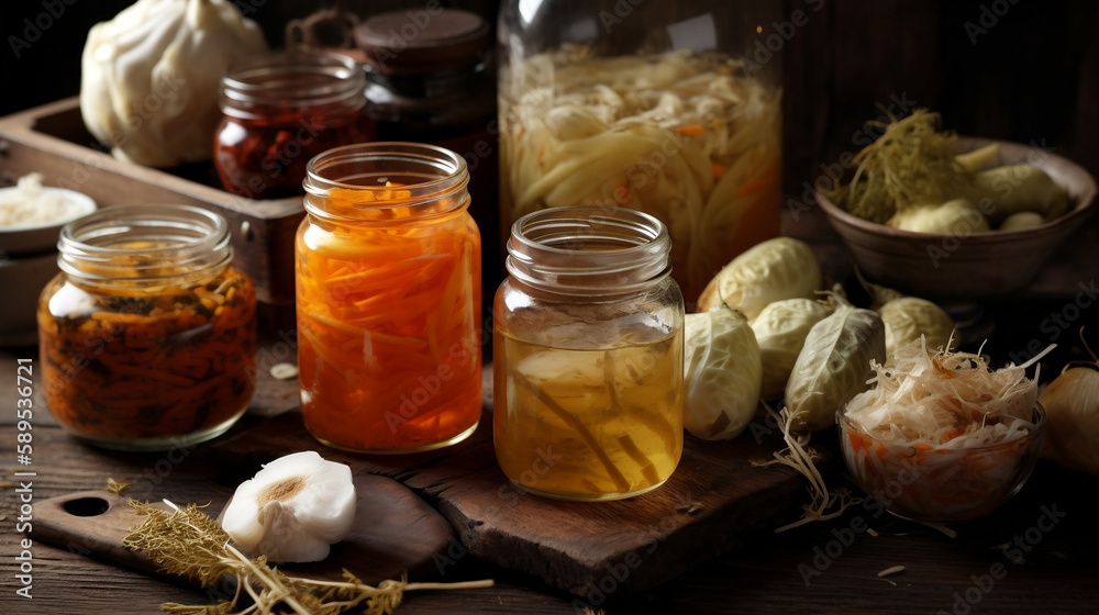 Fermented food, probiotic sources. Generative ai. Stock Illustration ...