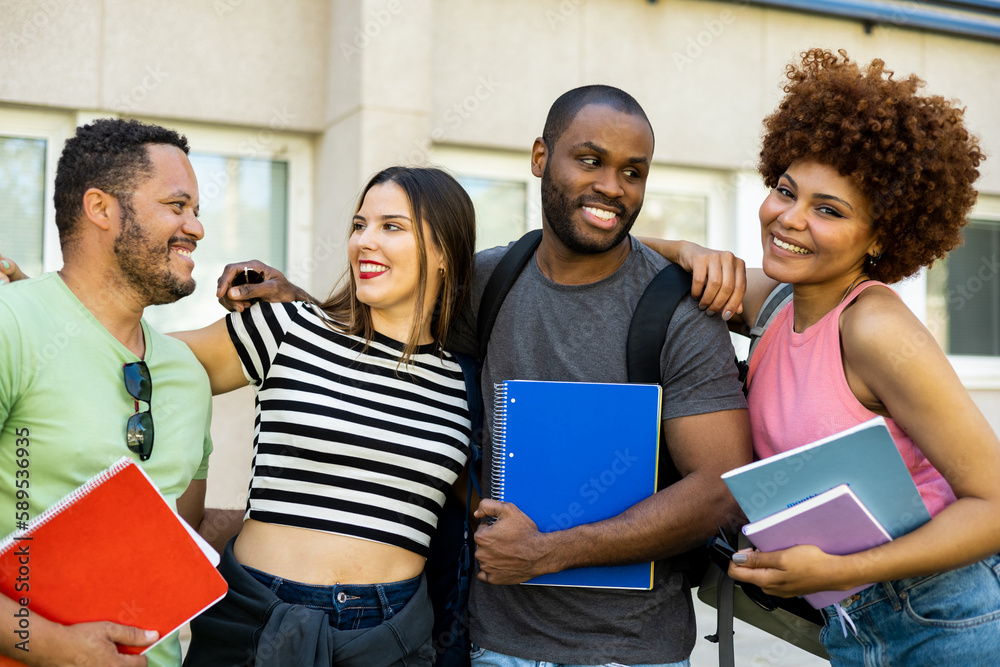 Diverse group of college students. Happy multiethnic young friends in ...
