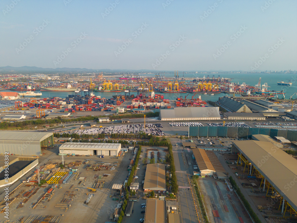 Aerial view of container cargo ship in the export and import business ...