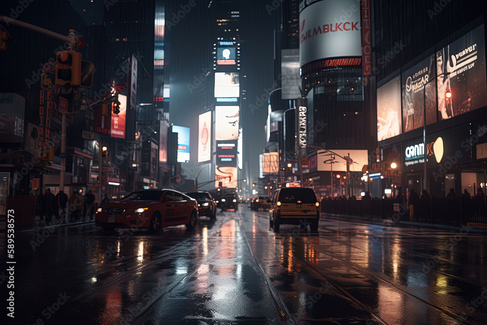 Night Hour in Times Square: A Detailed Painting of New York's Iconic ...