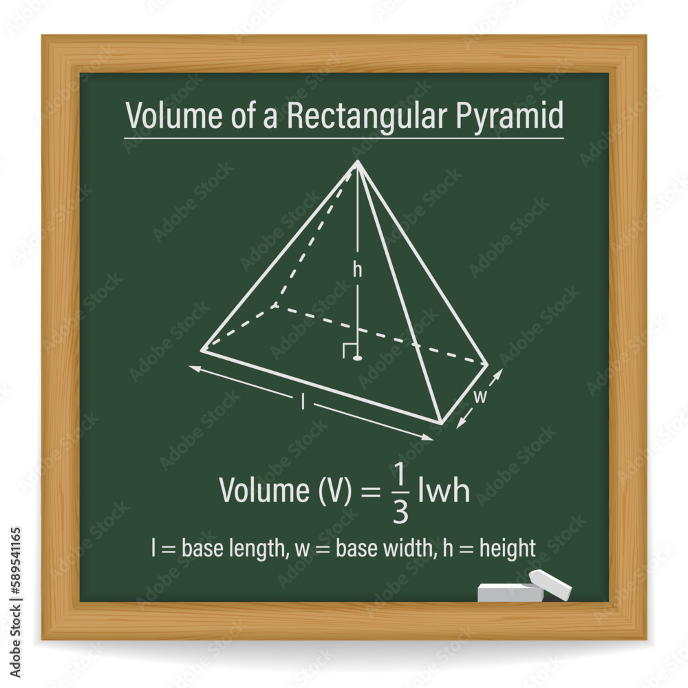 Volume of a Rectangular Pyramid on a chalkboard. Vector illustration ...