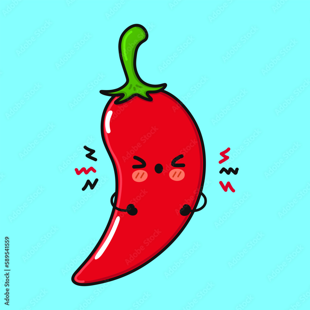 Cute angry Chili pepper character. Vector hand drawn cartoon kawaii ...