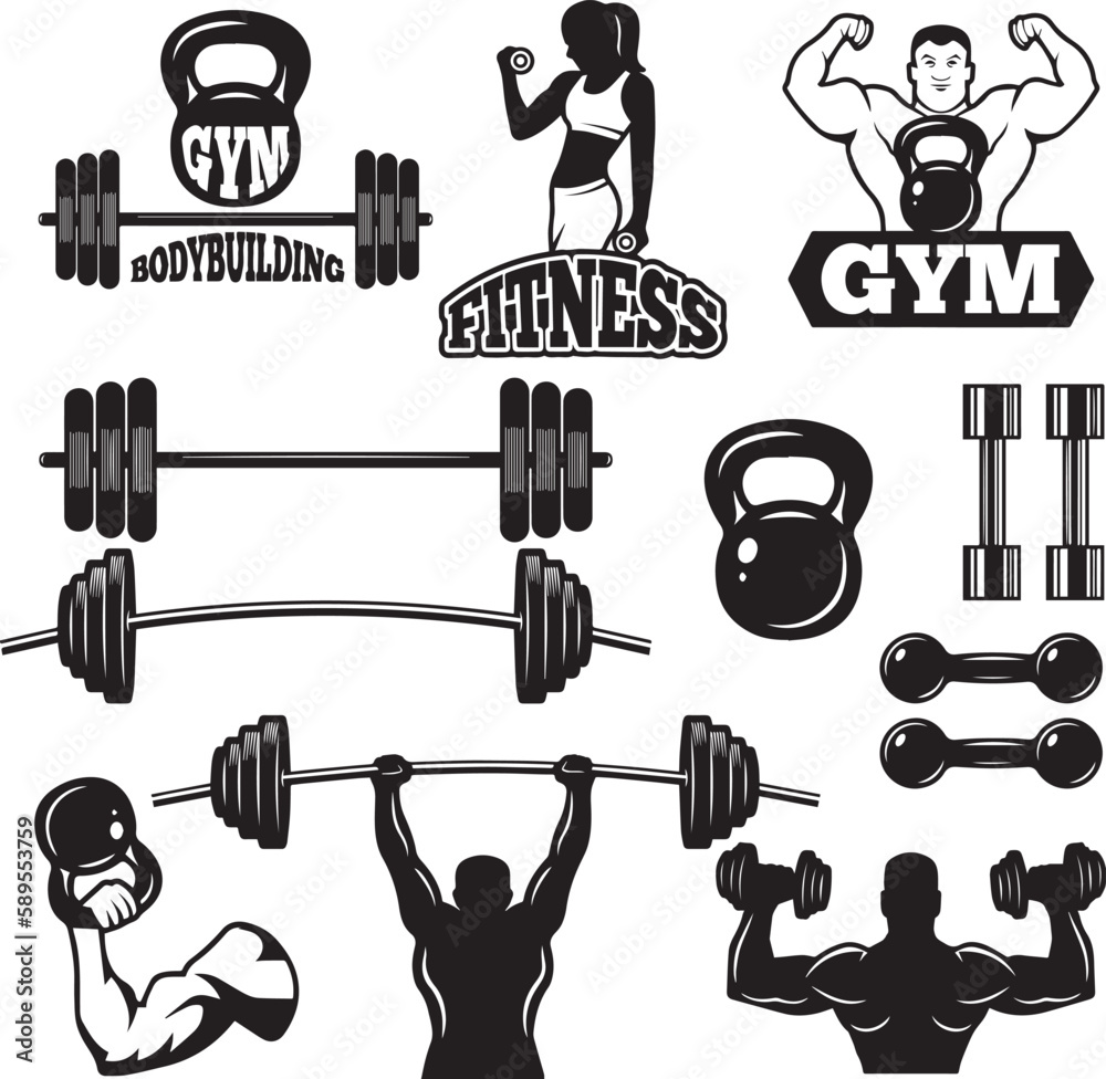 Vector elements for vintage fitness and gym labels. sport fitness gym ...
