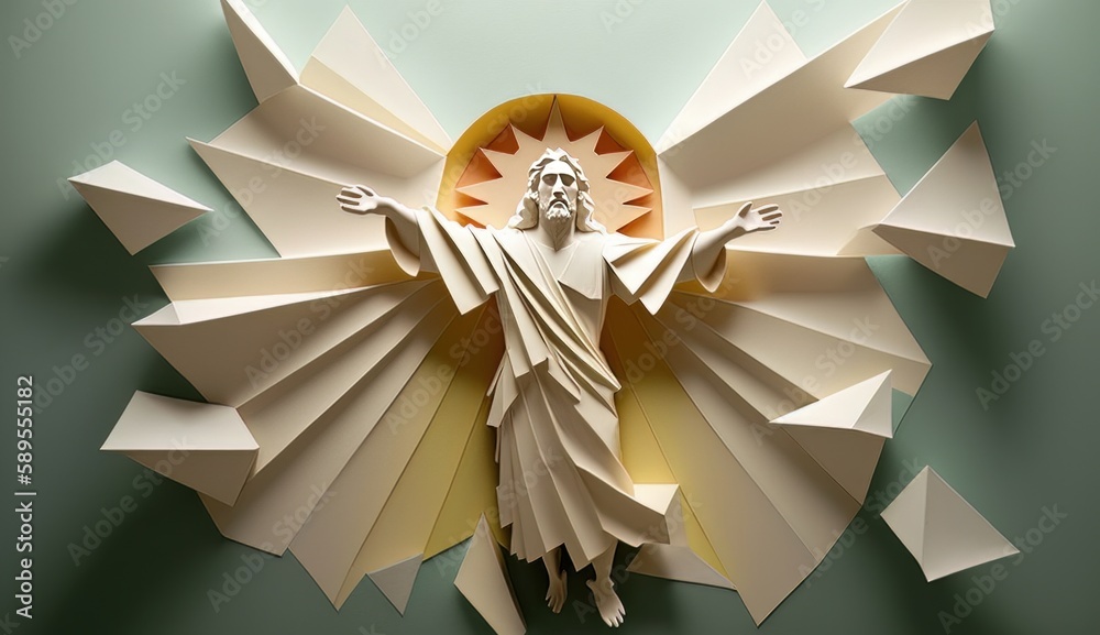 Ascension of Jesus Christ. son of god in heaven . Origami art. Stock ...