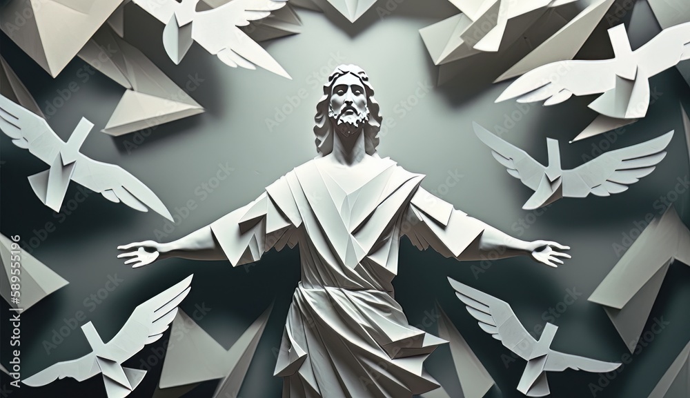 Ascension of Jesus Christ. son of god in heaven . Origami art ...