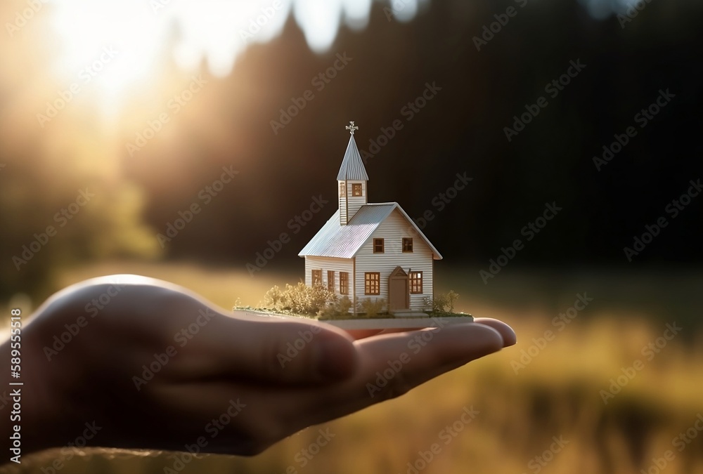 Precious and beautiful temple and church building with cross on hand ...
