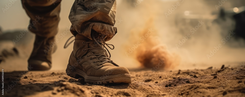 Special ops soldiers on a mission in a war-torn desert. Generative AI ...