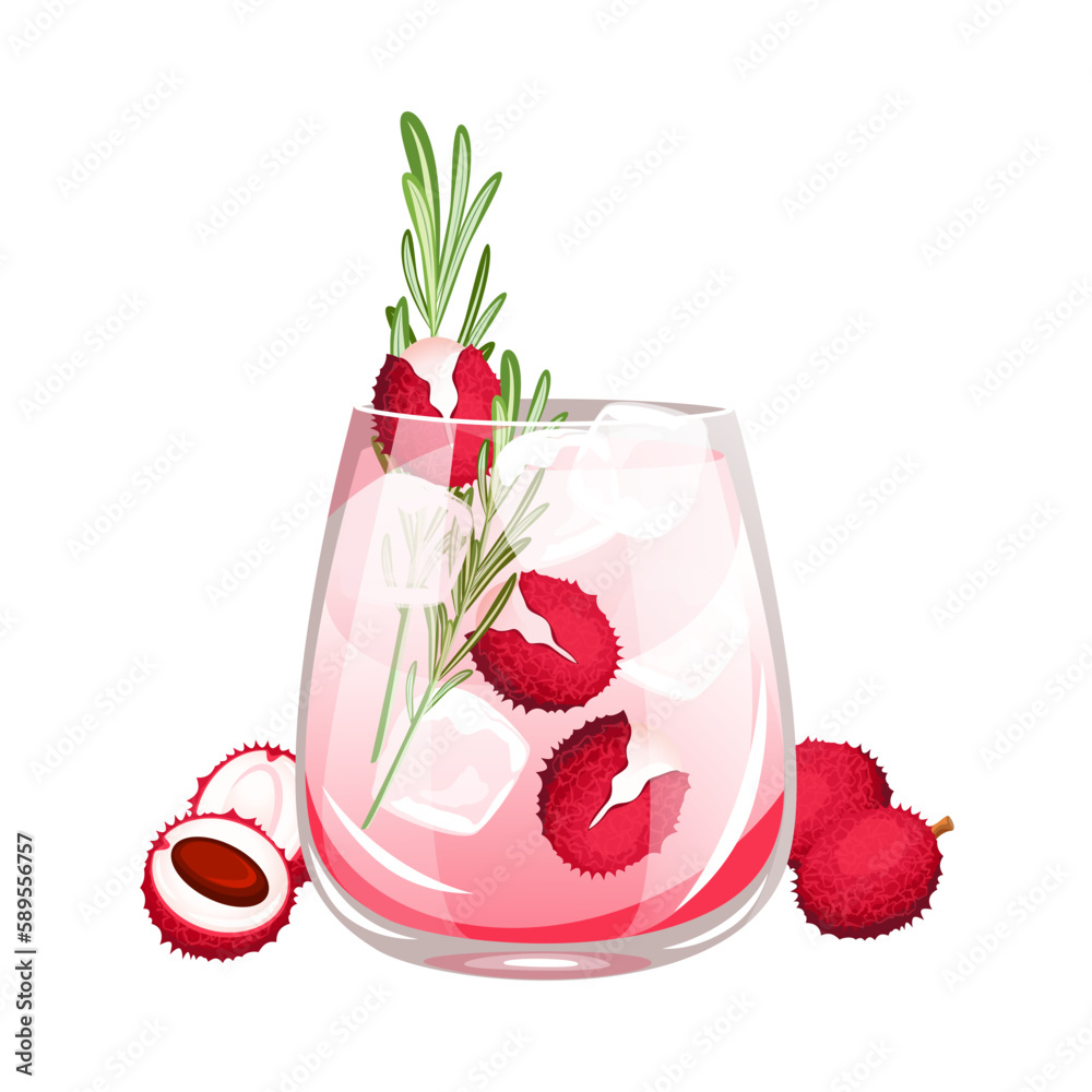 Cocktail with lychee .Exotic drink with lychee fruit and rosemary ...