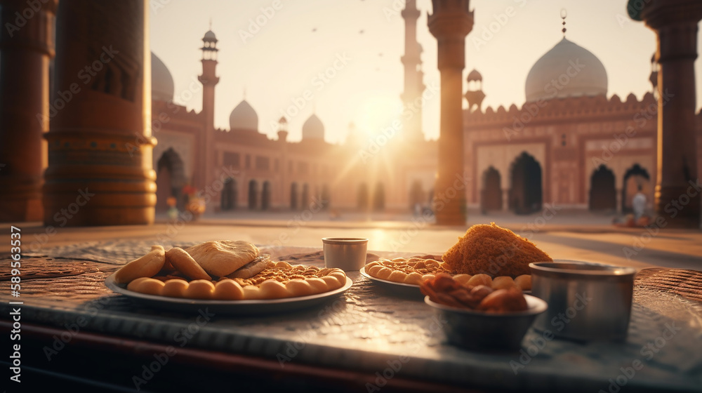 ramadan food mosque background ,Concept: Ramadan food Sweets mixed of ...