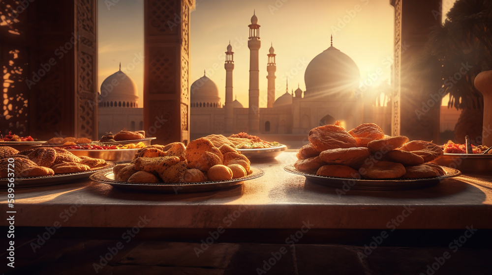 ramadan food mosque background ,Concept: Ramadan food Sweets mixed of ...