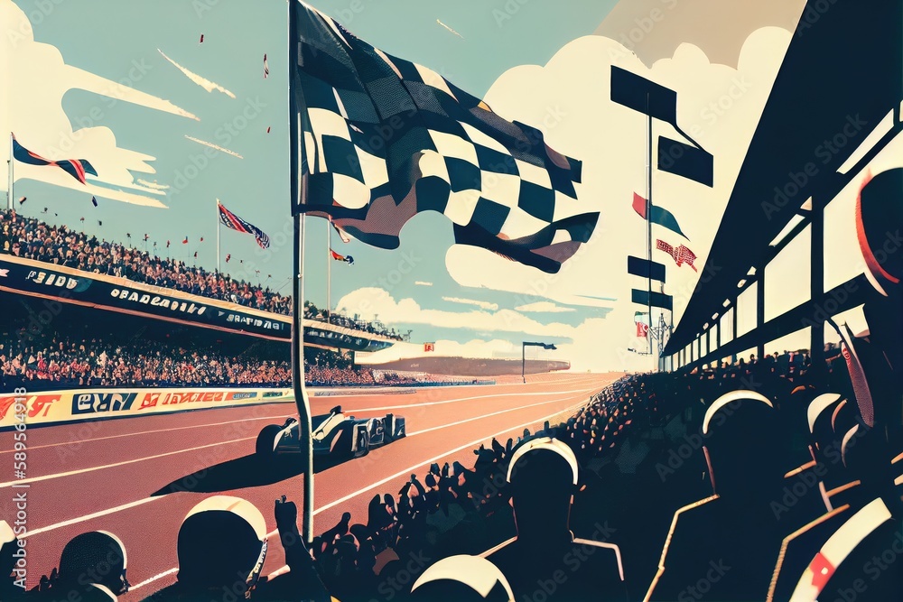 stadium with packed stands for race, drivers lined up on track, and ...
