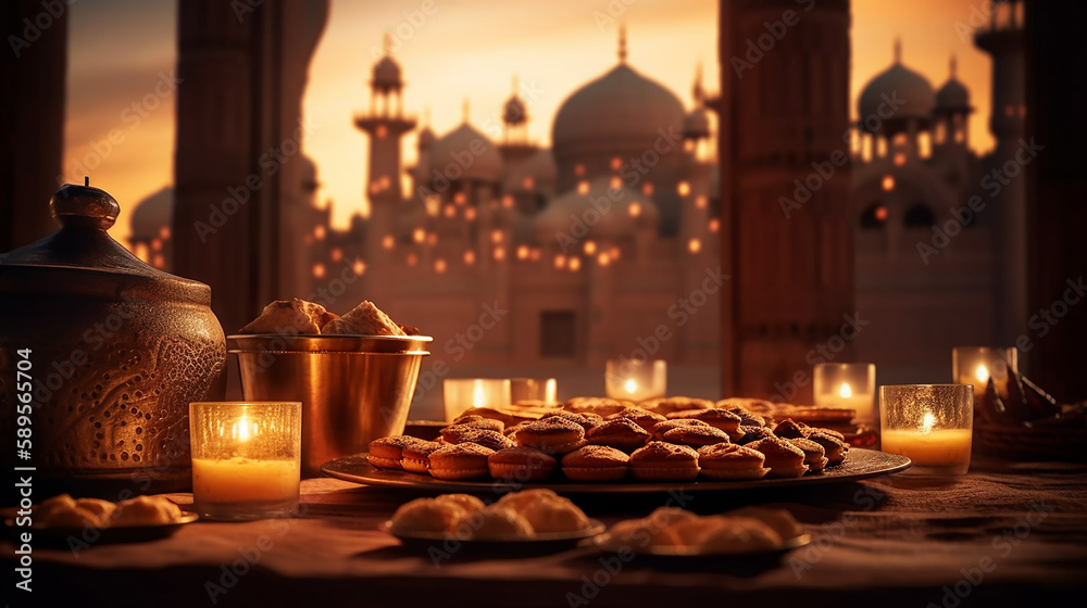 ramadan food mosque background ,Concept: Ramadan food Sweets mixed of ...