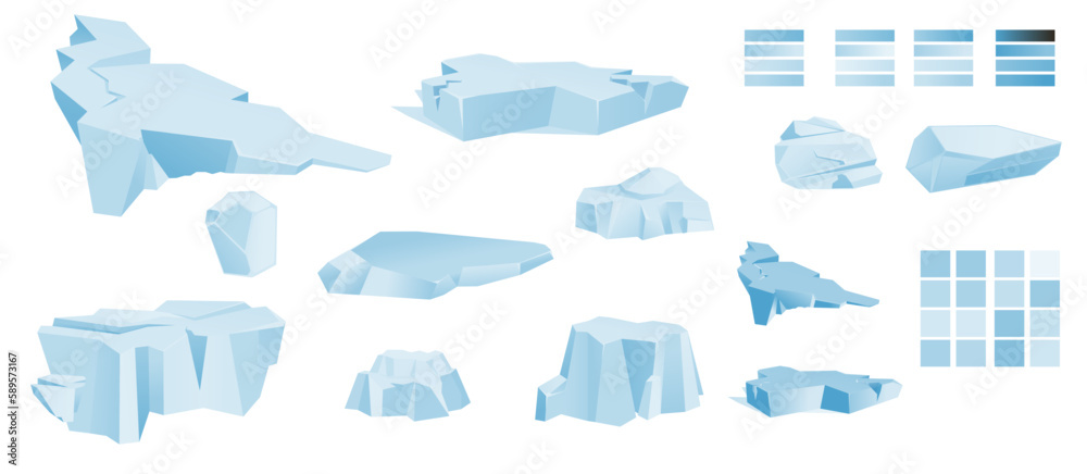 Cartoon floating ice, frozen arctic blocks of ice. Glaciers and ...
