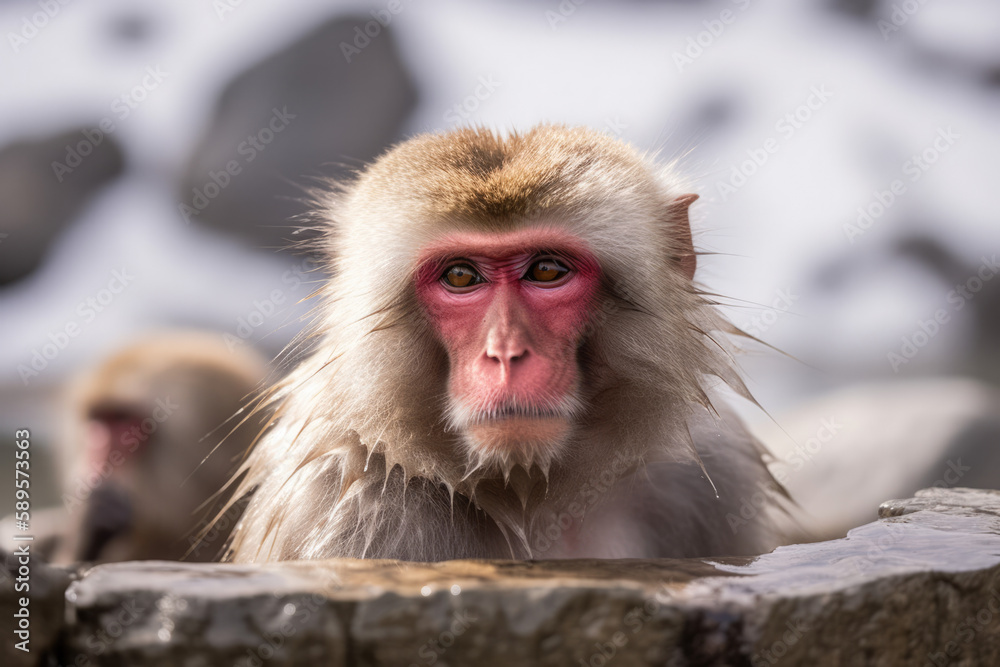Japanese macaque at the Jigokudani monkey park, Nagano, Japan, AI ...