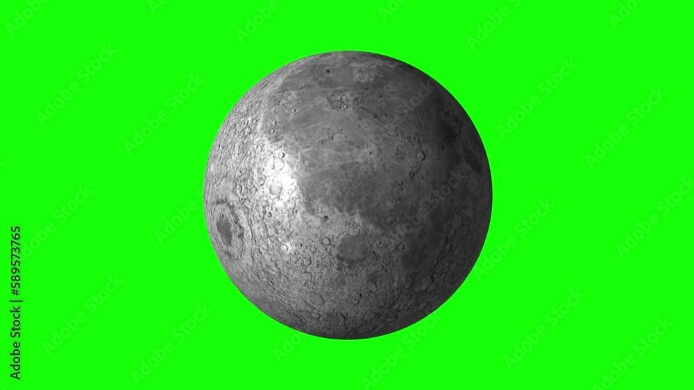 Moon on green screen. Moon rotates around its axis and approaching. The ...