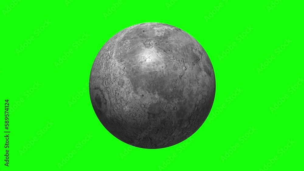 Moon on green screen. Moon rotates around its axis. The texture of the ...