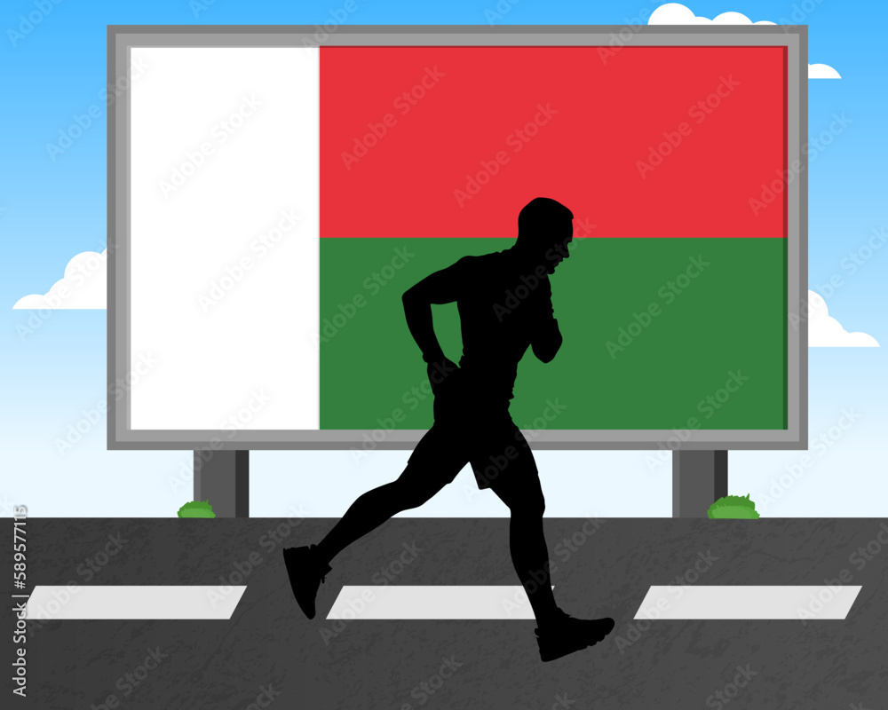 Running man silhouette with Madagascar flag on billboard, olympic games ...