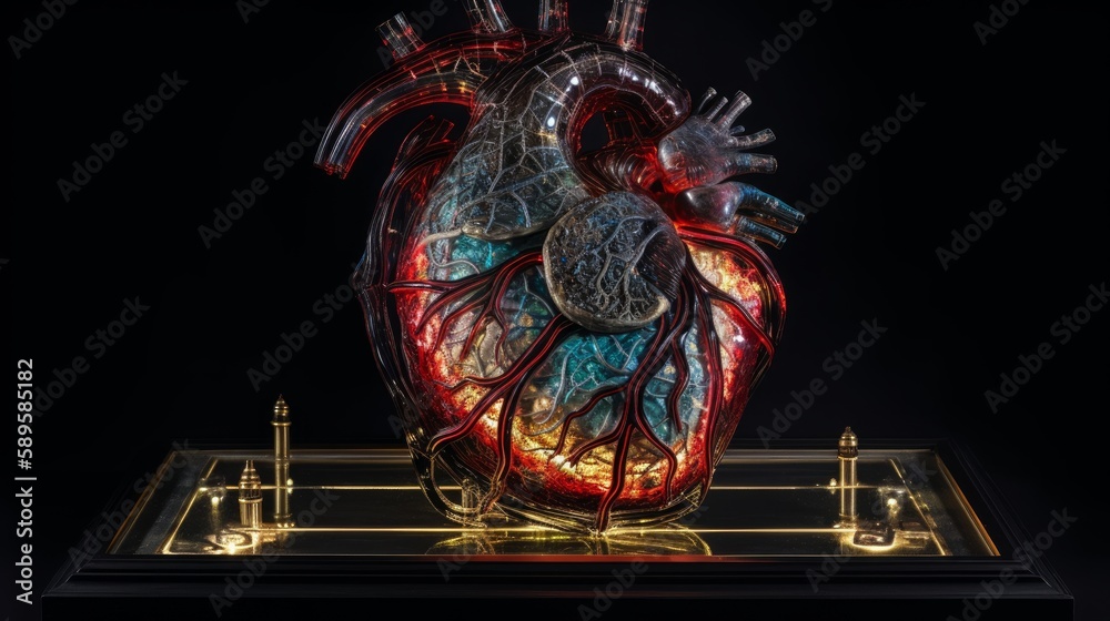 Artificial human heart with complex medical mechanisms made of plastic ...