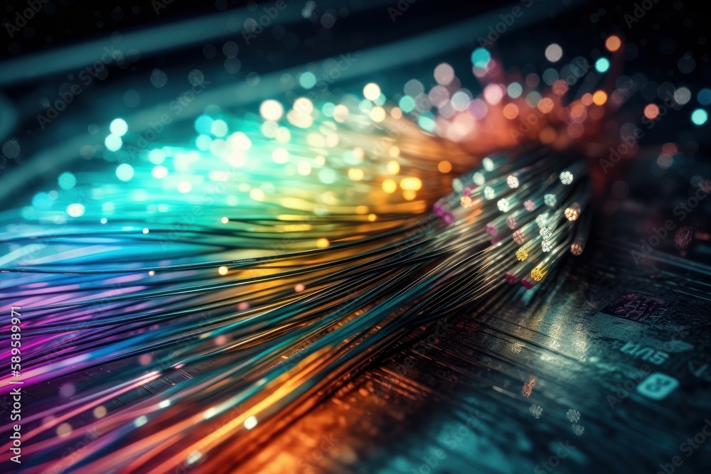 Fibre optics background with lots of optical fibres, generative Ai ...