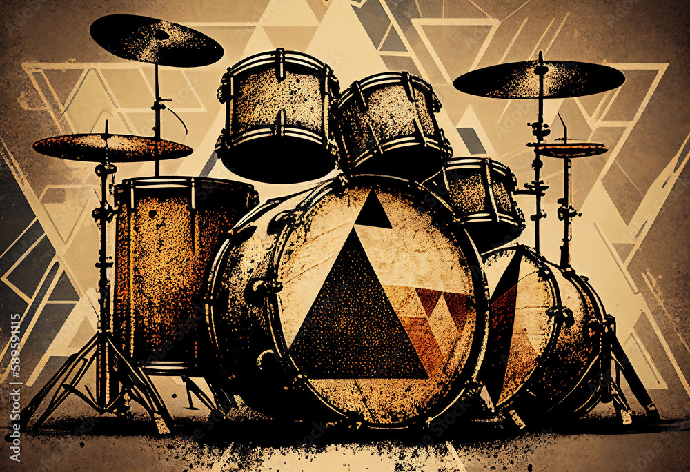 Drumkit background with an abstract vintage distressed texture which is ...