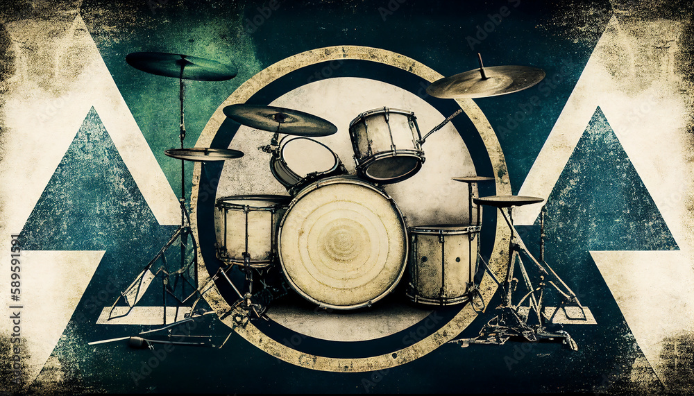 Drumkit background with an abstract vintage distressed texture which is ...
