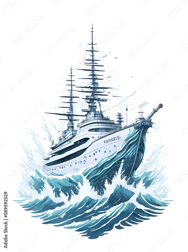 Cruiser ship water splash. AI generated illustration Stock Illustration ...