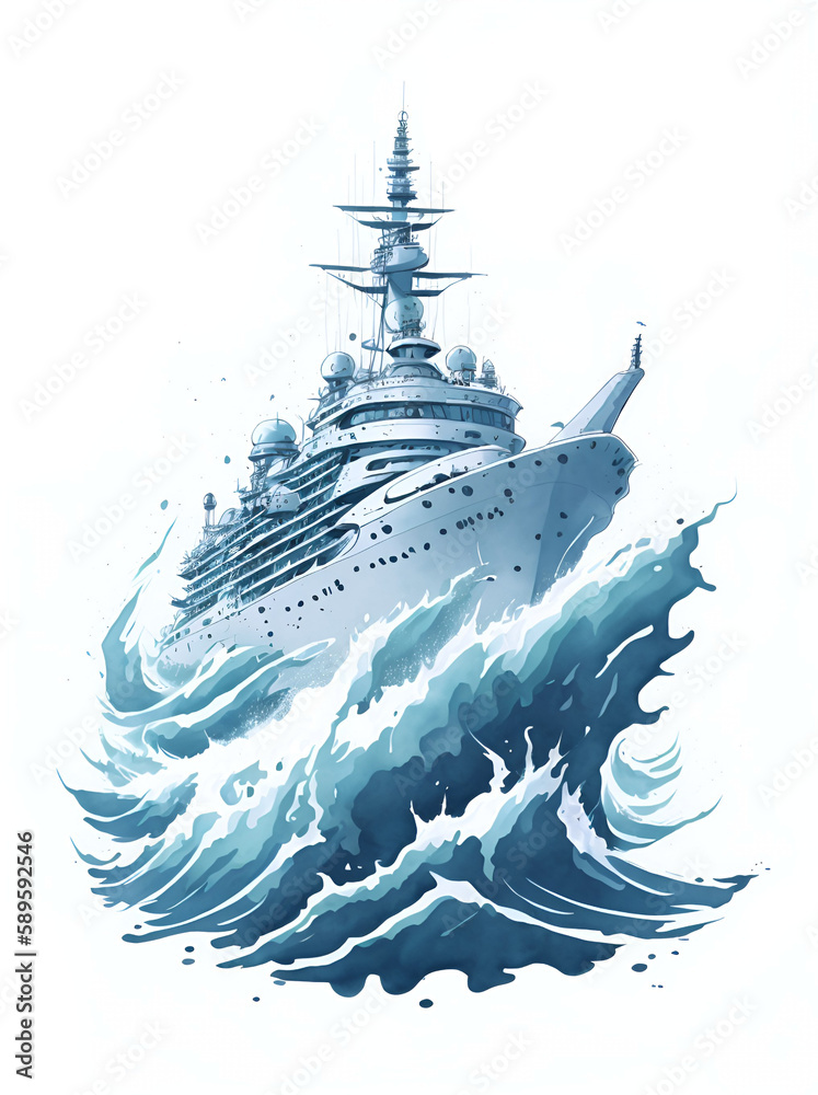 Cruiser ship water splash. AI generated illustration Stock Illustration ...