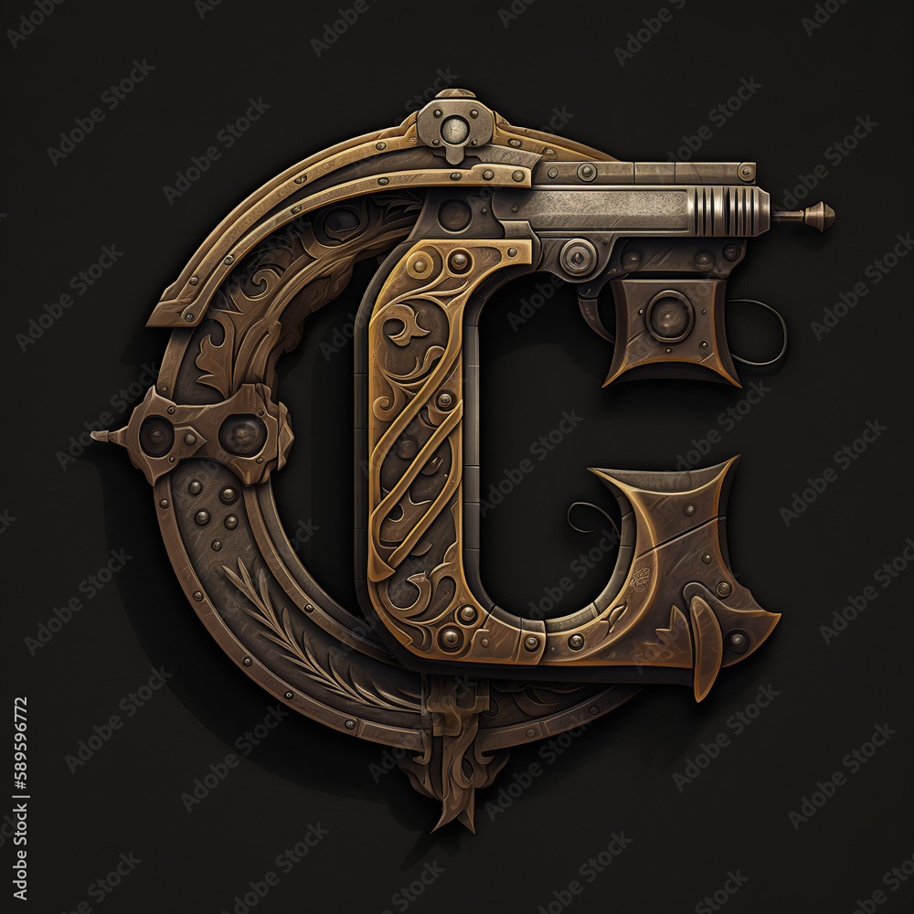 gun, steampunk, alphabet, a, b, c d, f, g, h, j, k, l, m, n, p, q, r, s ...