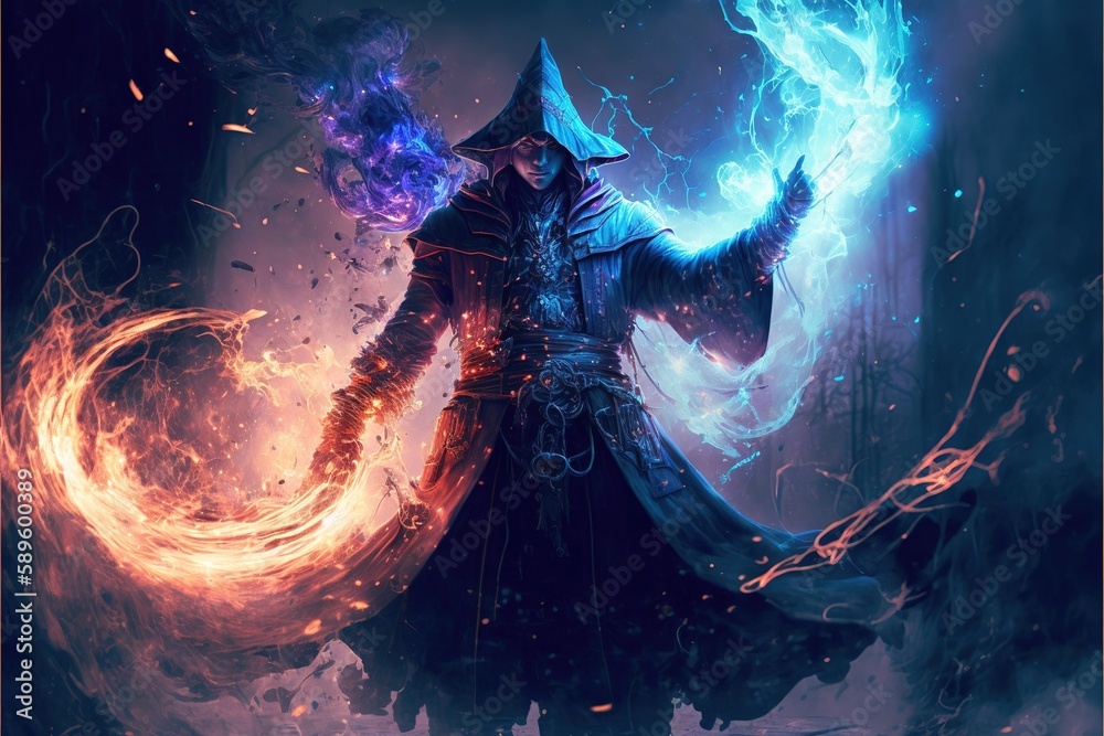 Battlemage in fantasy setting, powerful spell casting by sorcerer ...