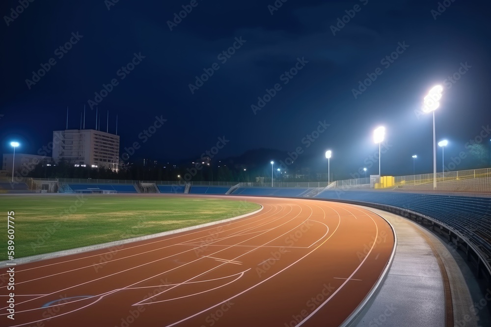Athletics stadium with the track a panorama night view. Generative AI ...