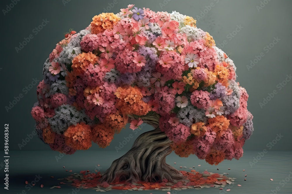 Human brain tree with flowers, self care and mental health concept ...