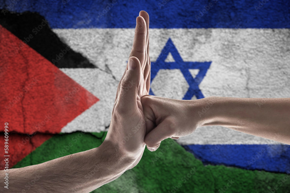 Israel Fist into Palestine Palm - we stand with Palestine. Flag of ...