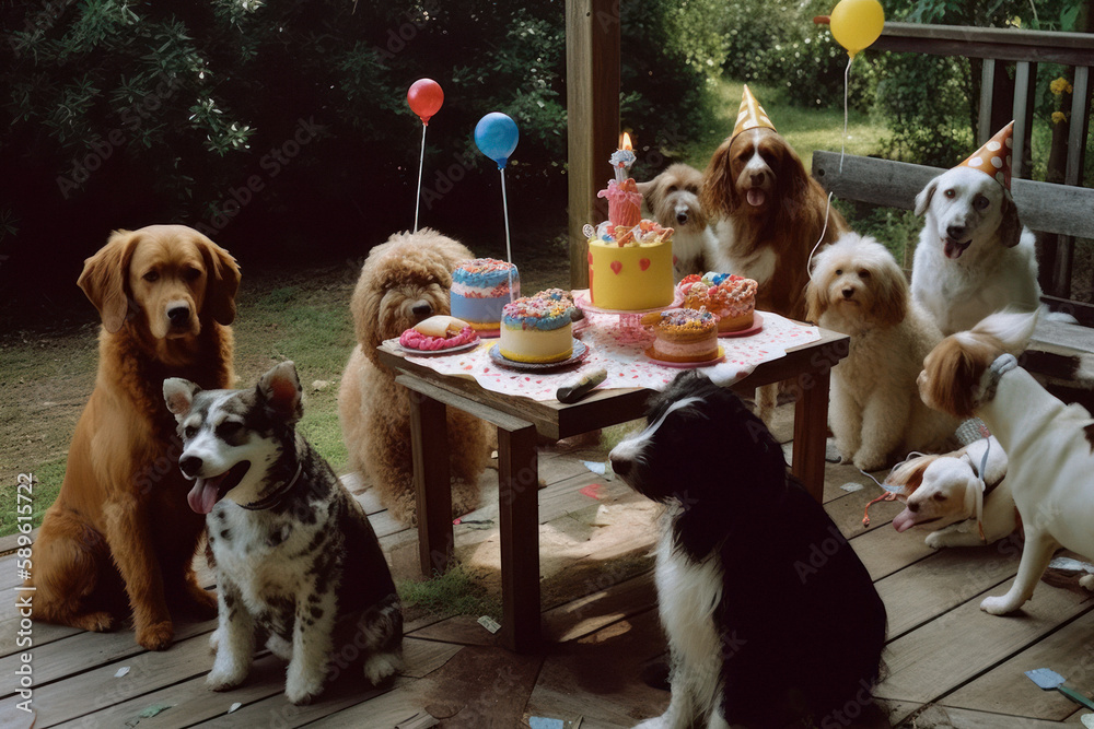 Crazy animal birthday party, balloons, confetti and party for pets. The ...