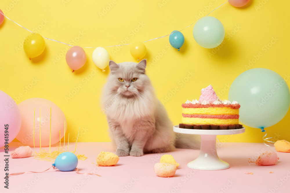 Crazy animal birthday party, balloons, confetti and party for pets. The ...